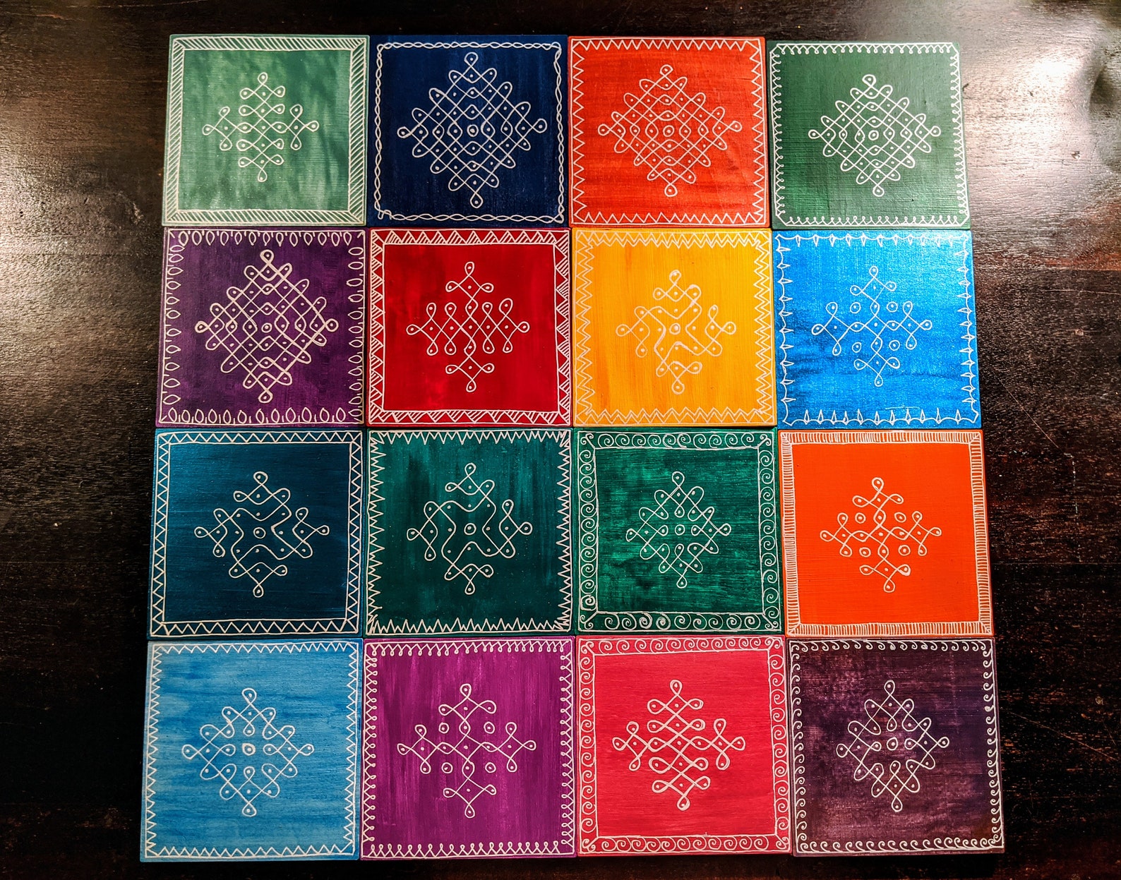 Hand Drawn Colorful Ethnic Indian Dot Rangoli and Mandala Wood | Etsy