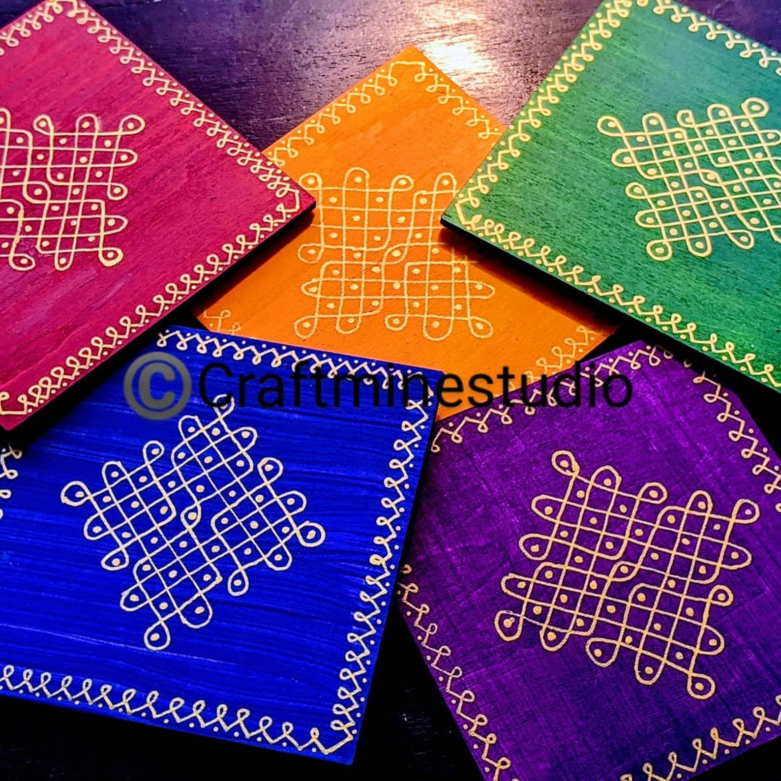 Hand Drawn Colorful Ethnic Indian Dot Rangoli and Mandala Wood and ...