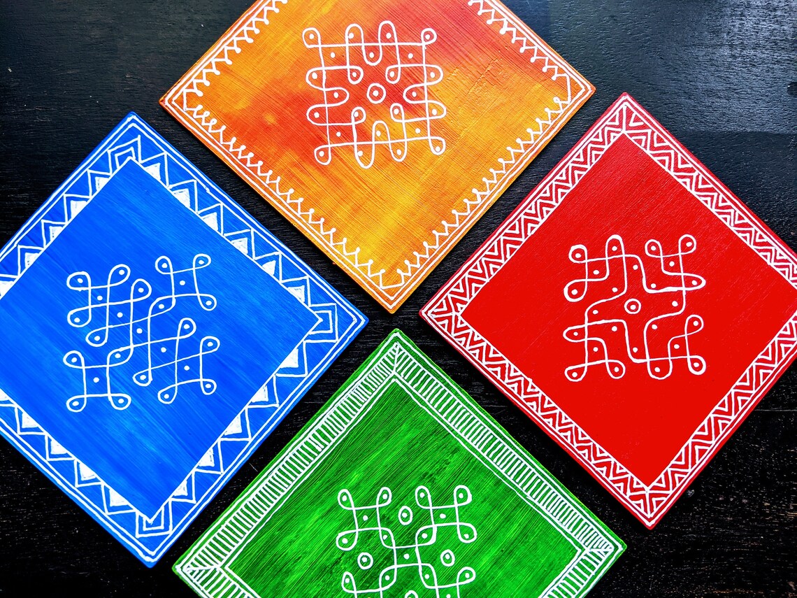 Hand Drawn Colorful Ethnic Indian Dot Rangoli and Mandala Wood | Etsy