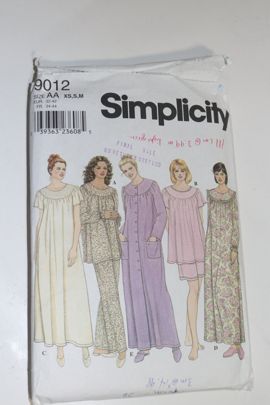 Simplicity 9012 Misses Sleepwear Sewing Pattern UNCUT Size XS S M or ...