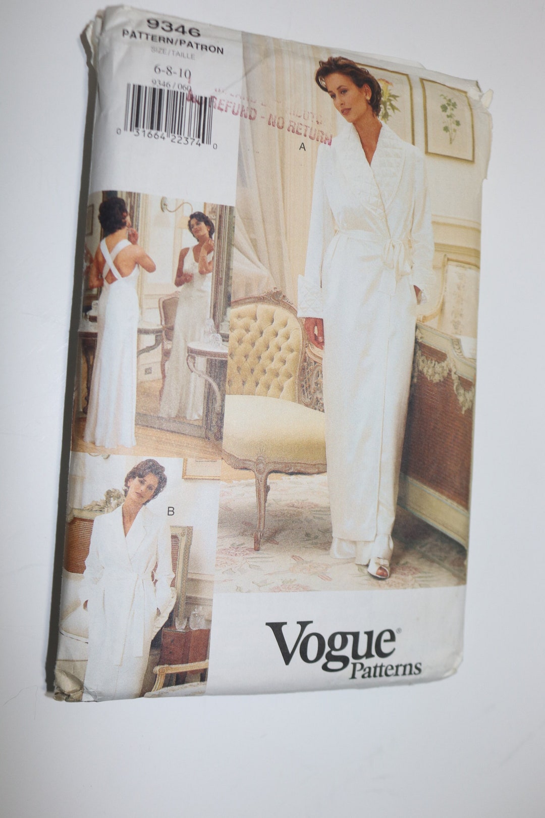 Vogue 9346 Robe Belt and Nightgown Sewing Pattern UNCUT Size 6 8 10 - Etsy