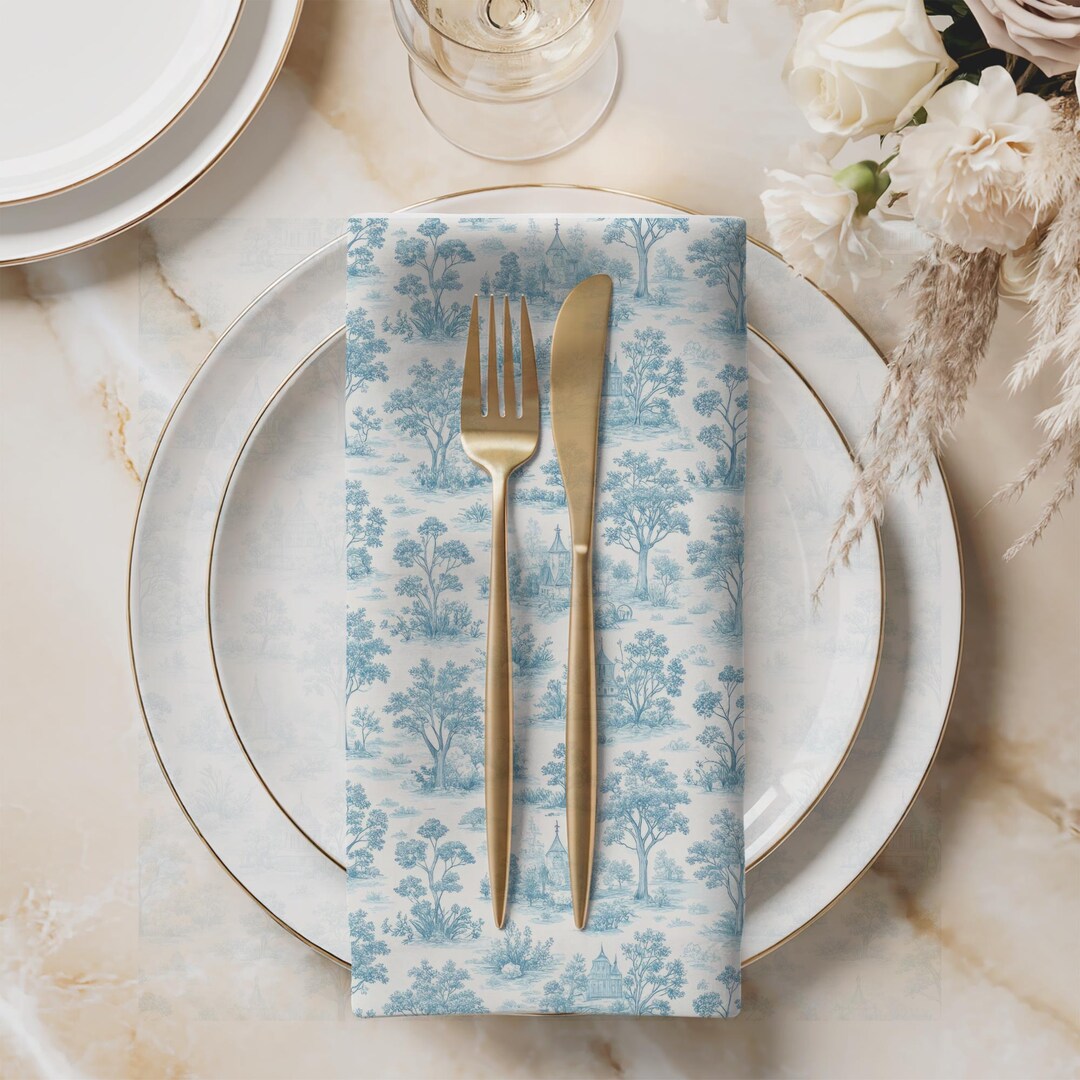 Blue Toile De Jouy Cotton Napkin | French Scenery Wedding Linen - Etsy