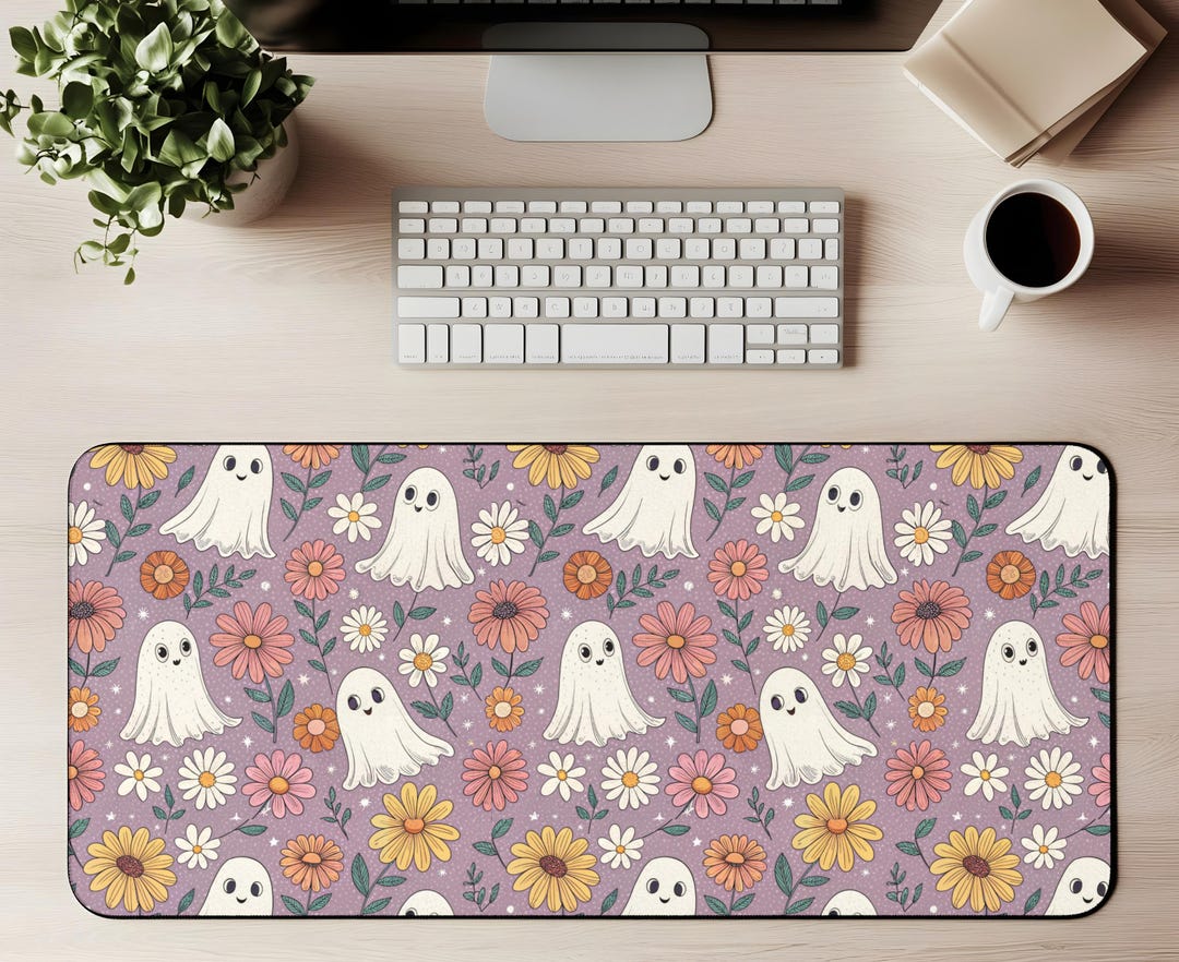 Spooky Ghost Desk Mat, Pastel Fall Floral Decor - Etsy