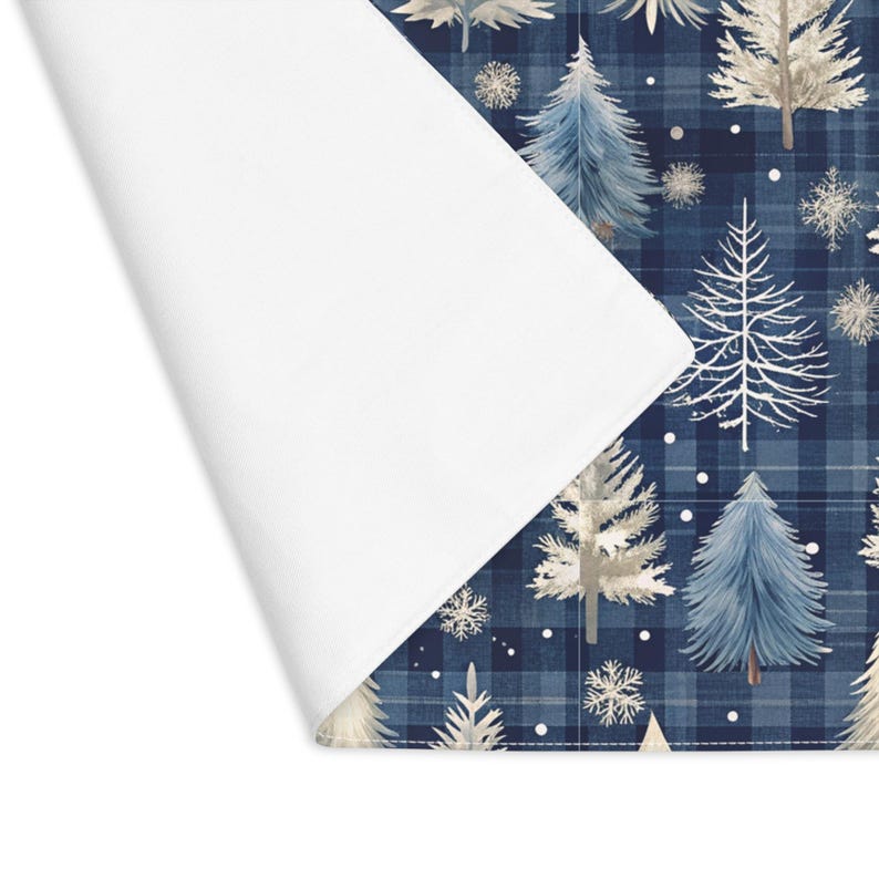 Winter Pine Tree Cotton Tischset | Blau Karierte Weihnacht ...