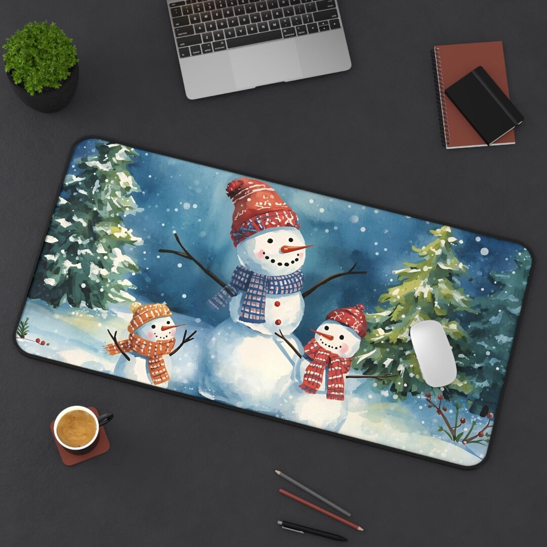 Snowman Family Desk Mat | Winter Snow Scene Mouse Pad - Etsy
