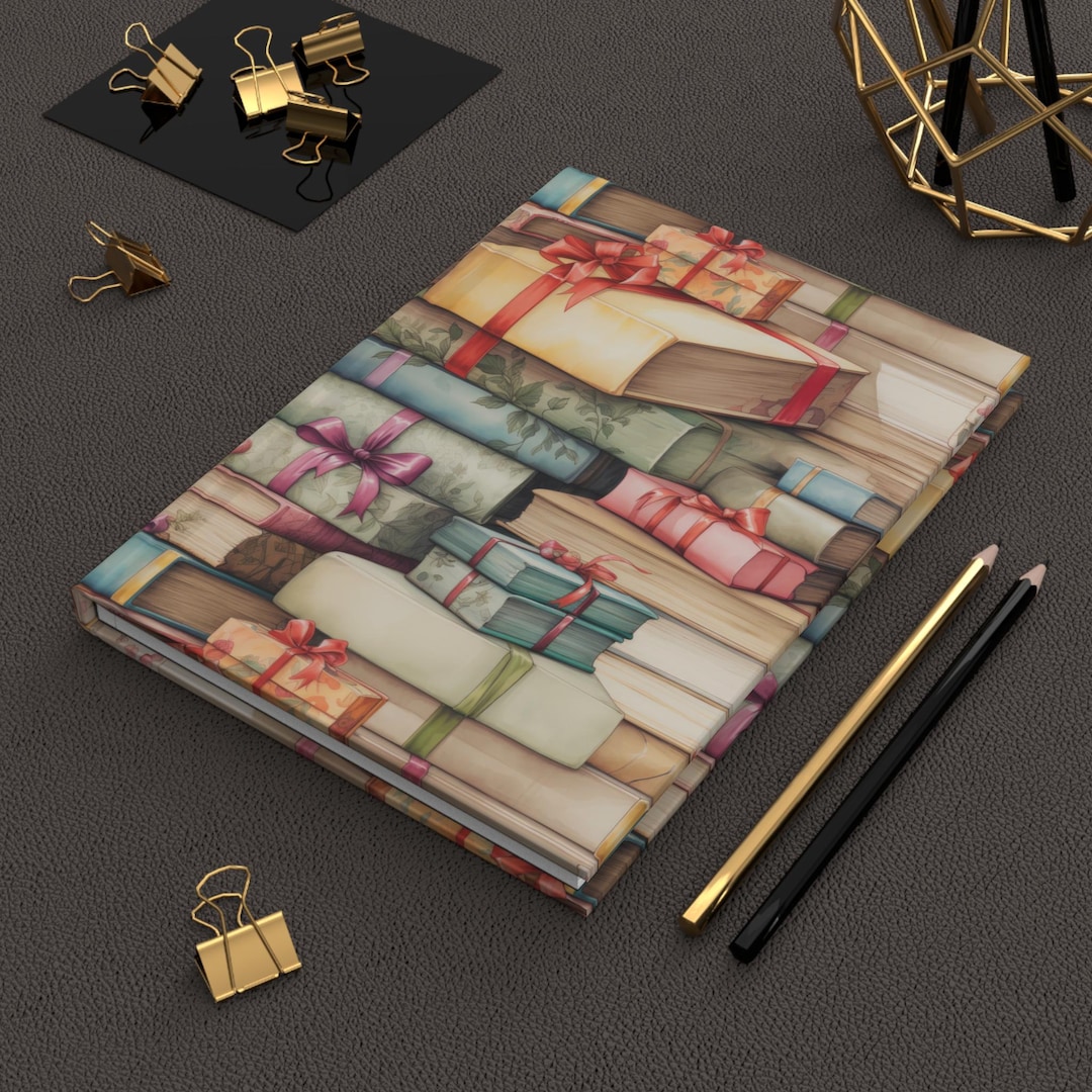 Floral Book Stack Hardcover Journal, Literary Lined Notebook - Etsy