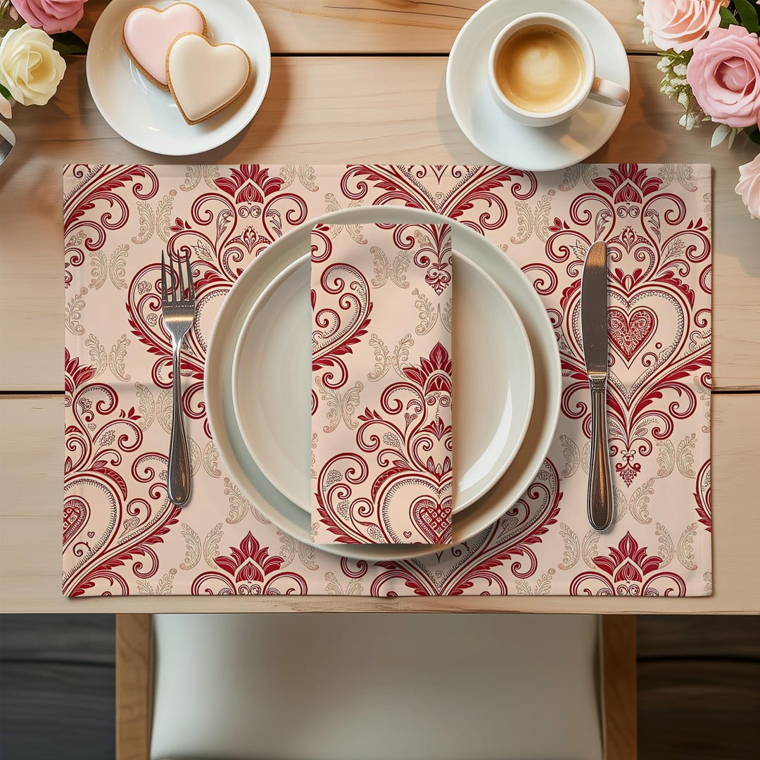 Valentine’s Day Table Linens | Heart Cotton Placemats & Napkins ...