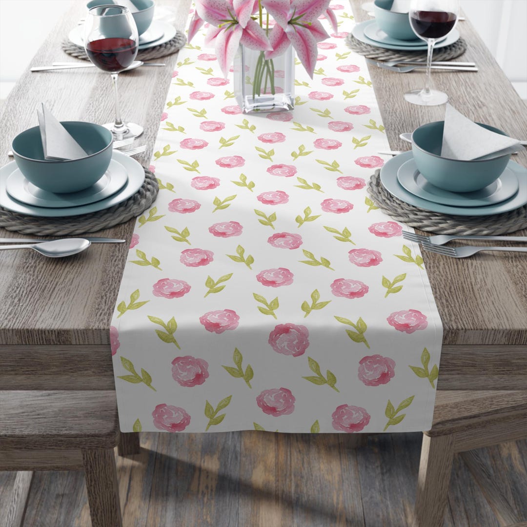 Pink Floral Table Runner, Watercolor Blossoms, Spring Decor - Etsy