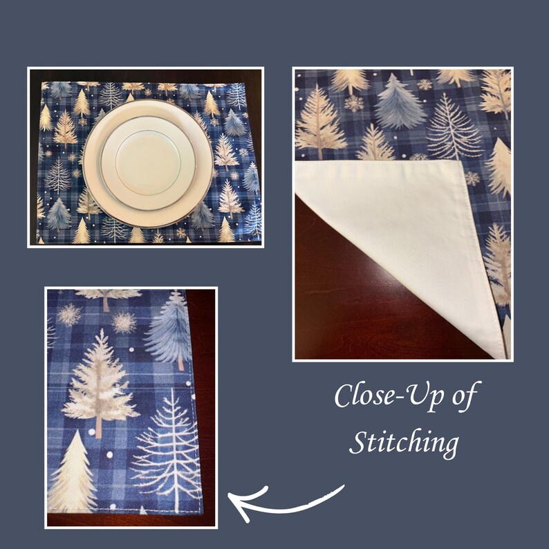 Winter Pine Tree Cotton Tischset | Blau Karierte Weihnacht ...