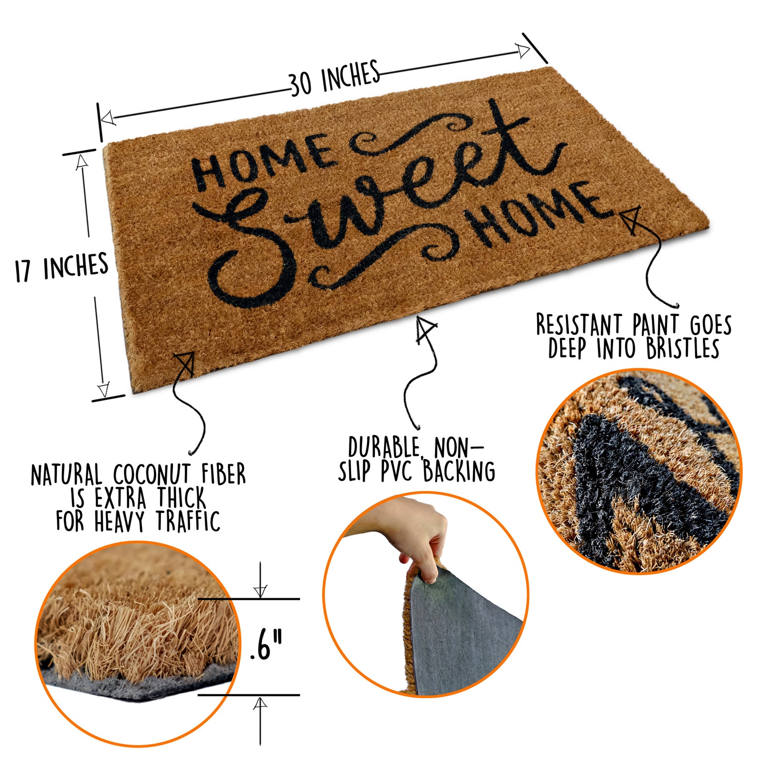 Home Sweet Home Doormat 30x17 Inches, Coconut Coir Outdoor Mats for ...