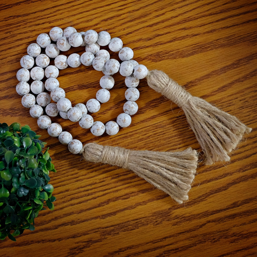 Farmhouse Wood Bead Garland Home Decor, Natural Wooden Garland for ...
