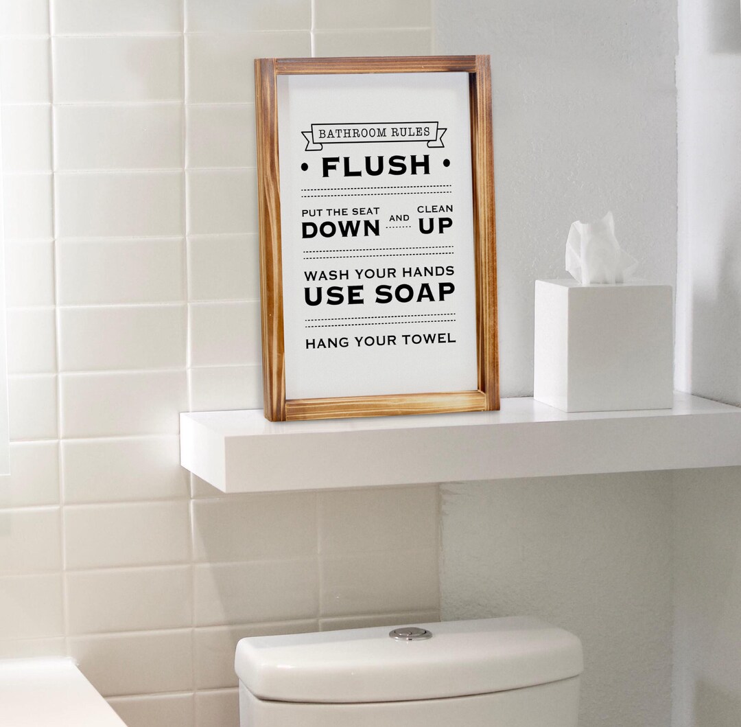 Bathroom Rules Sign - Farmhouse Bathroom Decor, Wash Brush Floss Flush ...