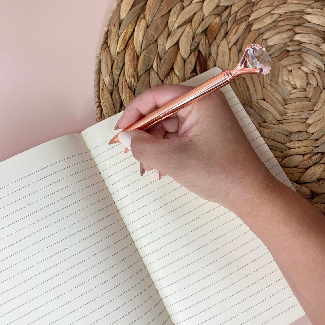 Personalized Journal and Rose Gold Diamond Pen Bundle in Pink - Etsy