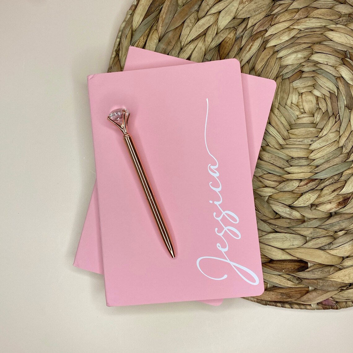 Personalized Journal and Rose Gold Diamond Pen Bundle in Pink - Etsy