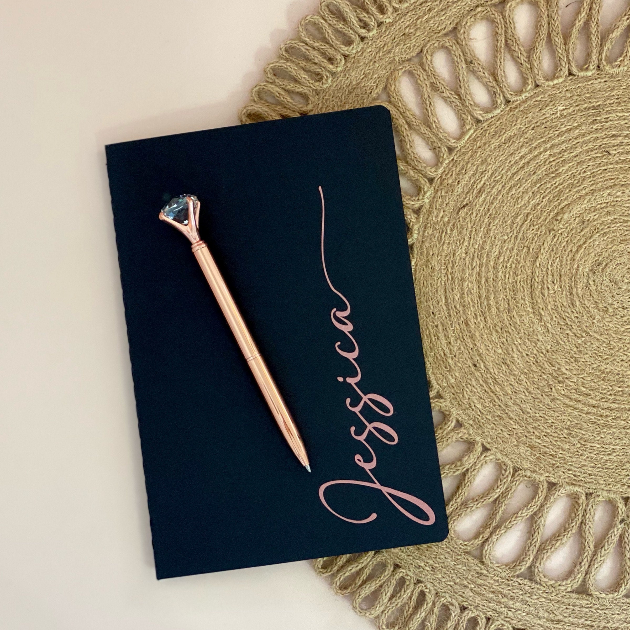 Personalized Journal and Rose Gold Diamond Pen Bundle in Pink - Etsy
