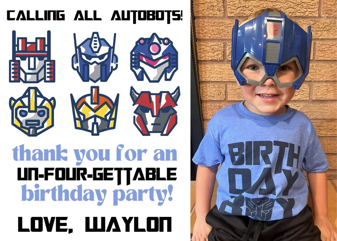 Transformers 4th Birthday Thank You Card, Transformers Thank You, 4th ...