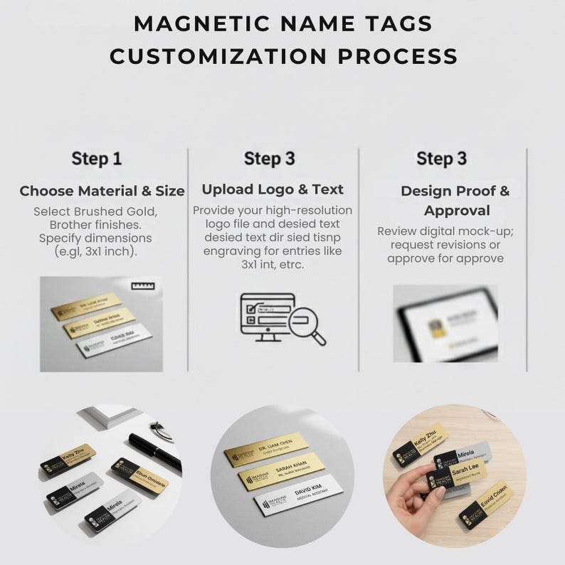 Magnetic Name Tags: Custom Laser Engraved Gold or Silver Metal ...