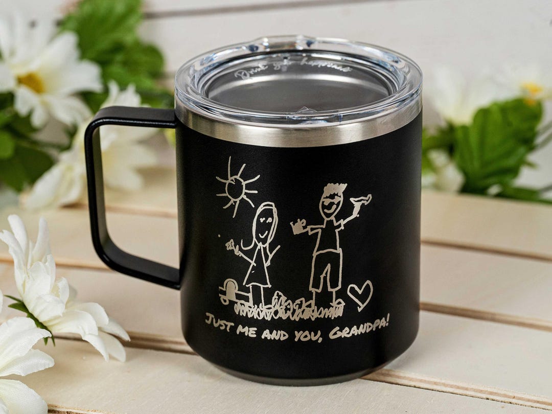 ACTUAL Kid's Drawing on Mug, Engraved Drawing Mug, Father's Day Gift ...