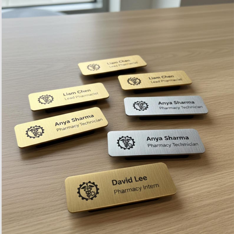 Custom Church Name Tags Gold Engraved Name Badge Magnetic Staff ID for ...