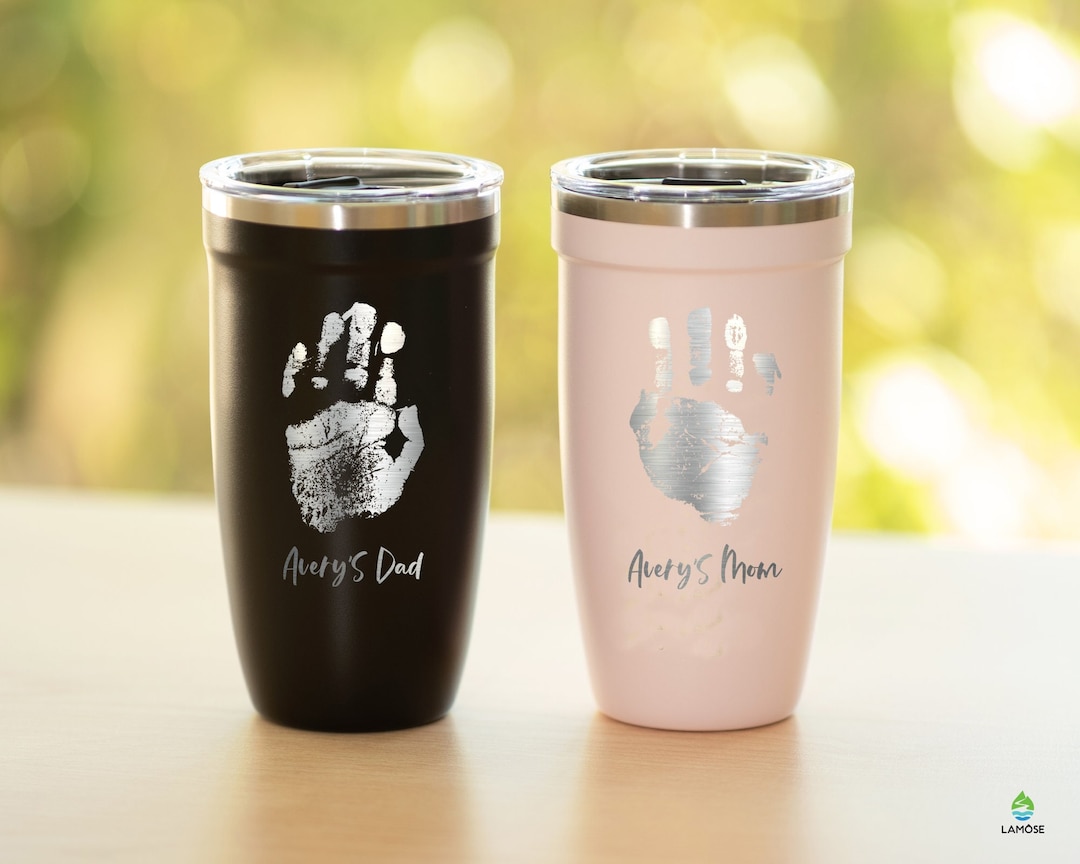 REAL Handprint Engraved Tumbler Custom Footprint Travel Mug 16 Oz Kids ...