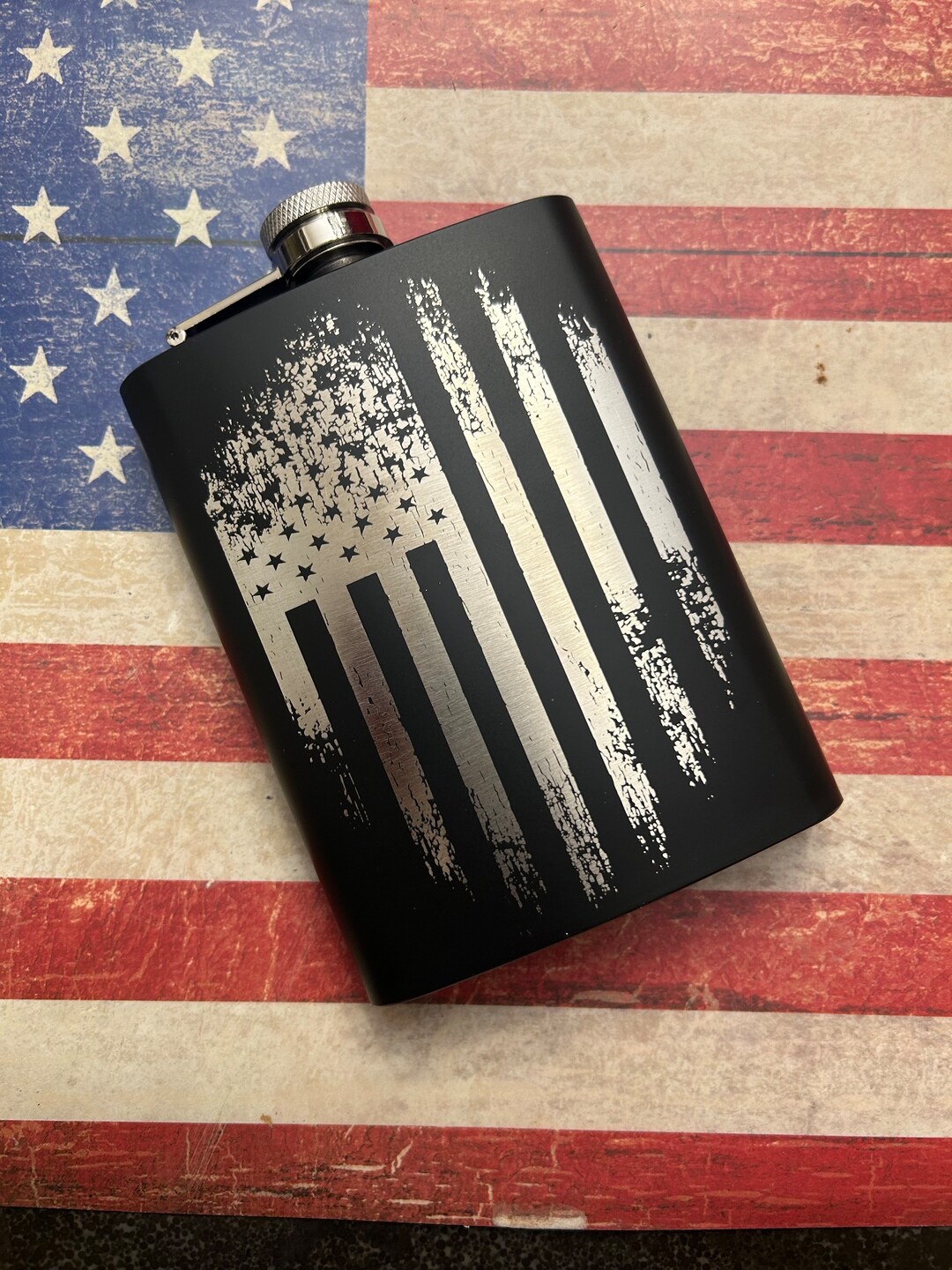 War Torn American Flag Laser Engraved 8oz Stainless Steel Flask - Etsy