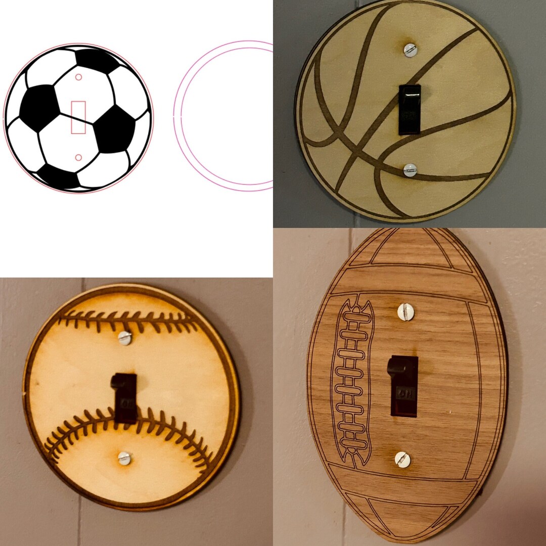 4 Pack! Sports Light Switch Plate Cover Laser Cutting Template SVG File ...
