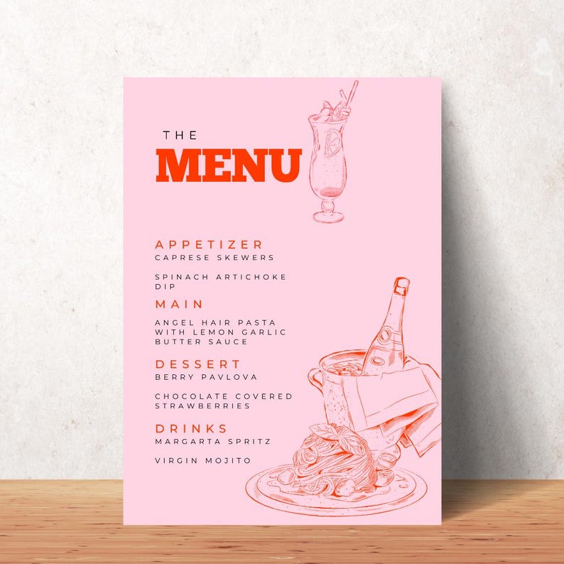 Pink & Red Menu Template - Etsy