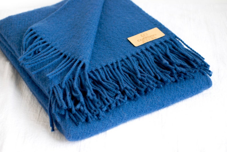 Bright Blue Merino Wool Couch Blanket 55x73", Breathable Summer Patio ...