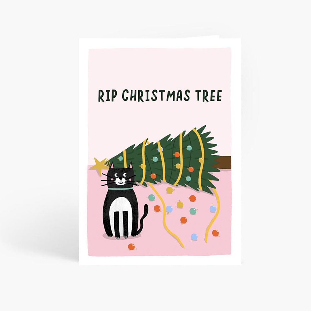 RIP Christmas Tree Cat Christmas Card, Funny Cat Christmas Card, Funny ...