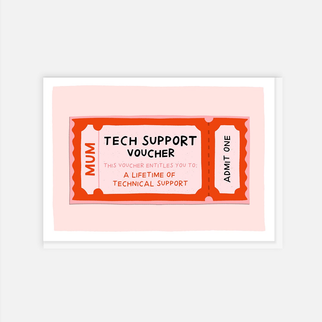 Tech Support Voucher Card, Funny Mum Card, Lifetime of Technical ...