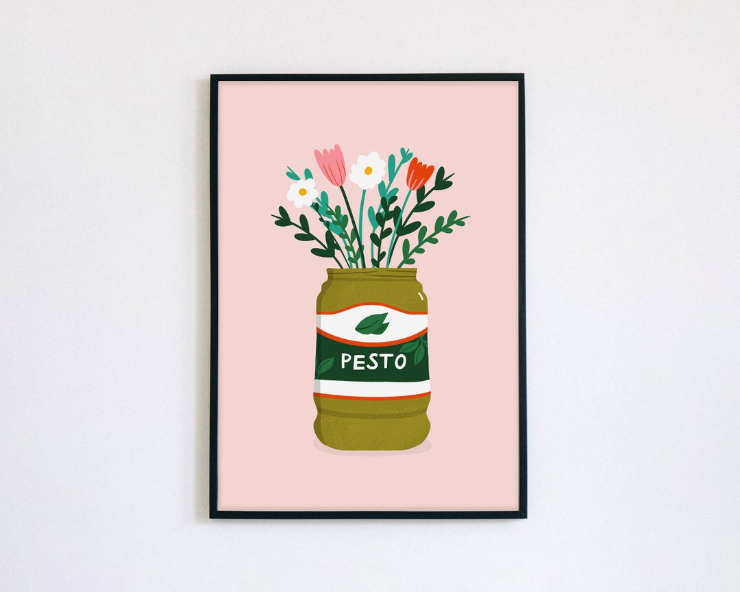 Pesto Jar Print, Flowers Print, Plant Wall Art, Basil Pesto ...