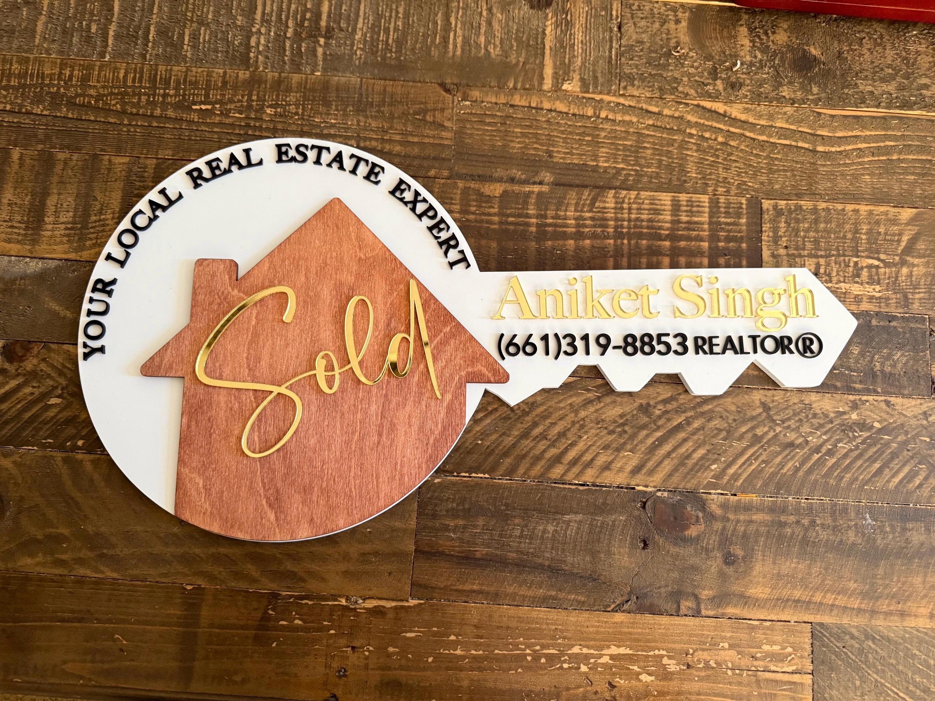 Custom "sold" Realtor Key Sign - Personalized Real Estate Closing Prop ...