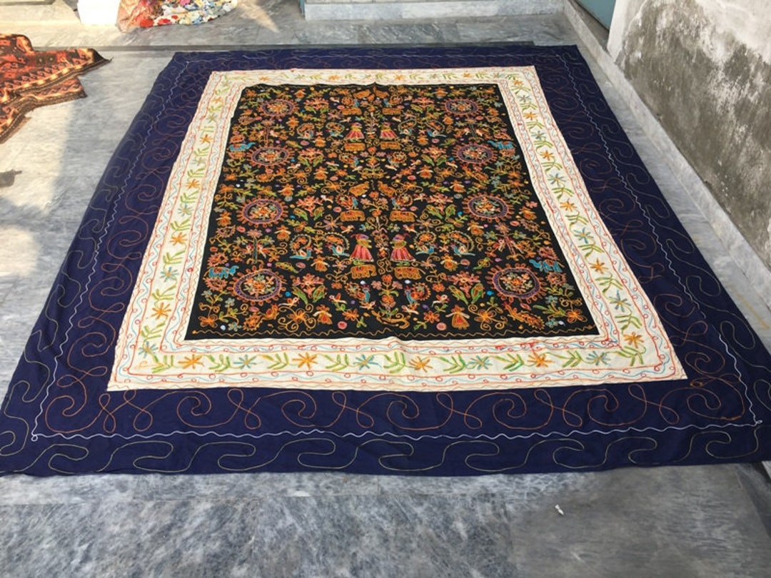 Vintage Hand Embroidery Bedspread 7x8 Ft, Bohemian Indian Wall Hanging ...