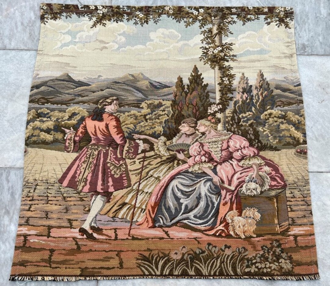 Vintage French Garden Scene Tapestry, Medieval Living Room Wall Hanging ...