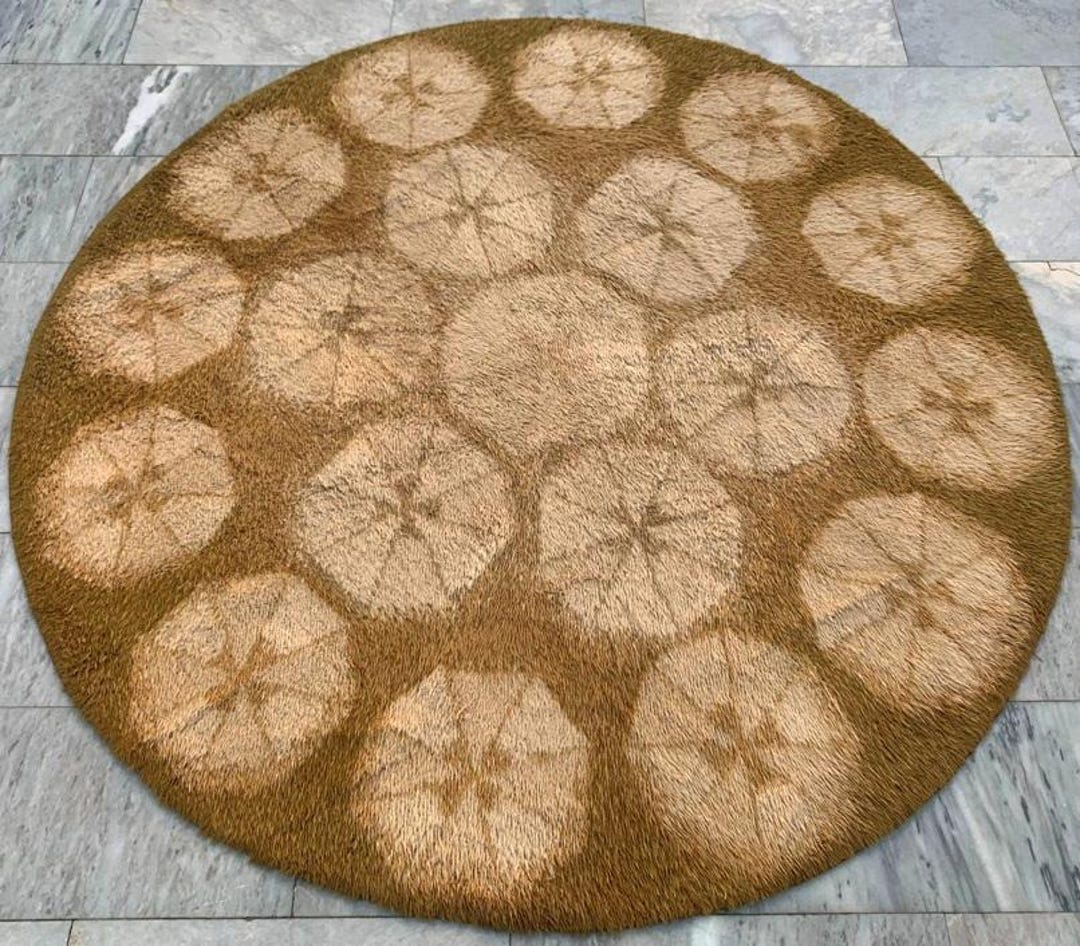Vintage Swedish Wool Rya Rug: Shaggy Scandinavian Round Rug (6x6 Ft) - Etsy