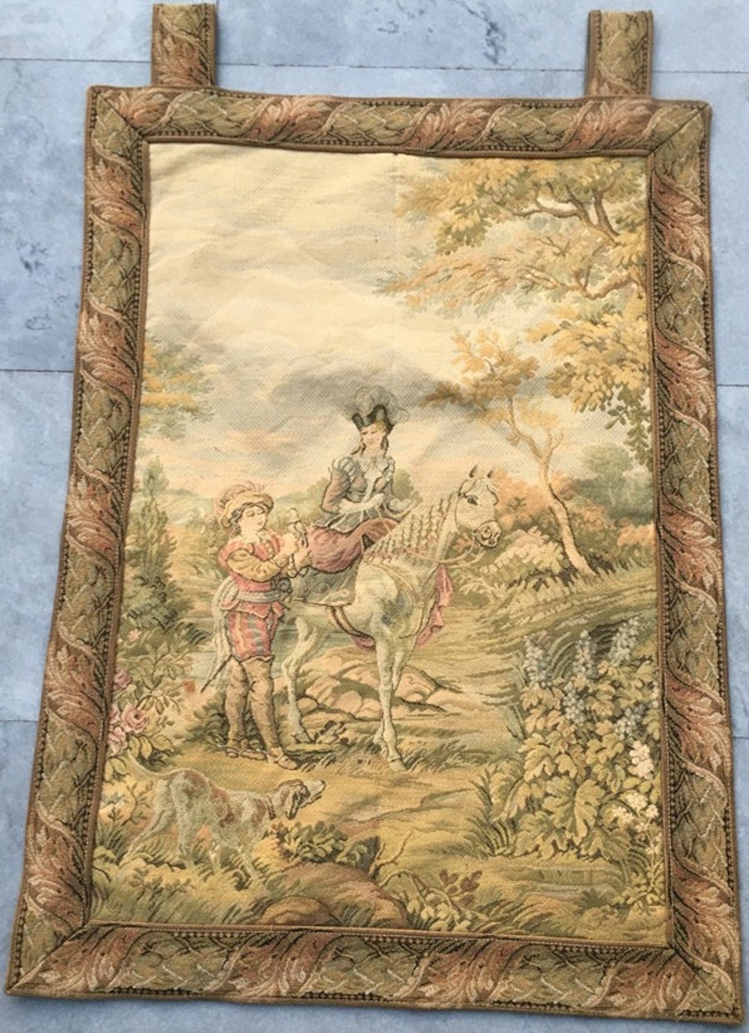 Vintage French Tapestry, Medieval Goblins Scene, Wall Hanging (76 X 55 ...