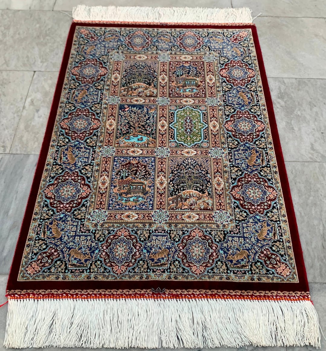 2x3 High Quality Silk Rug, Luxury Bedroom Rug, Traditional Persian ...