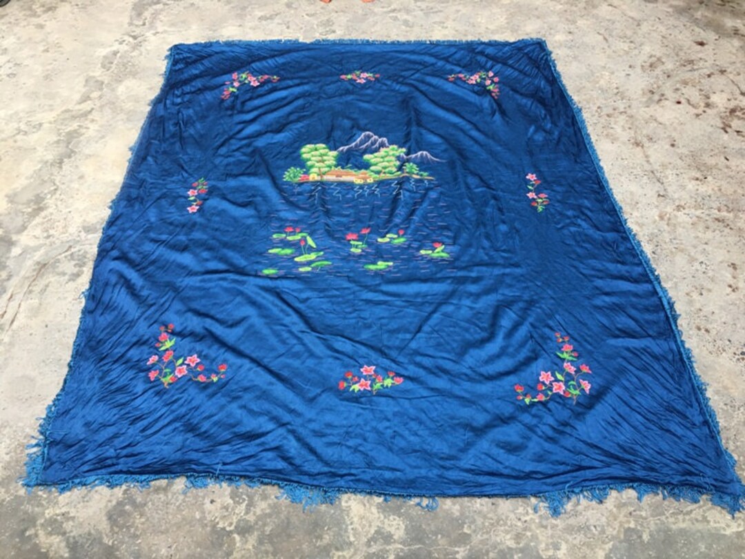 5x7 Low Price Vintage Chinese Bedspread Silk Bedsheet Floral Tablecloth ...