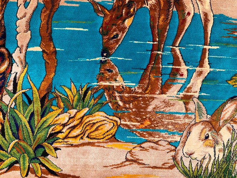 Luxury Silk Turkish Style Rug: Birds Pictorial Silky Bedroom Wall ...