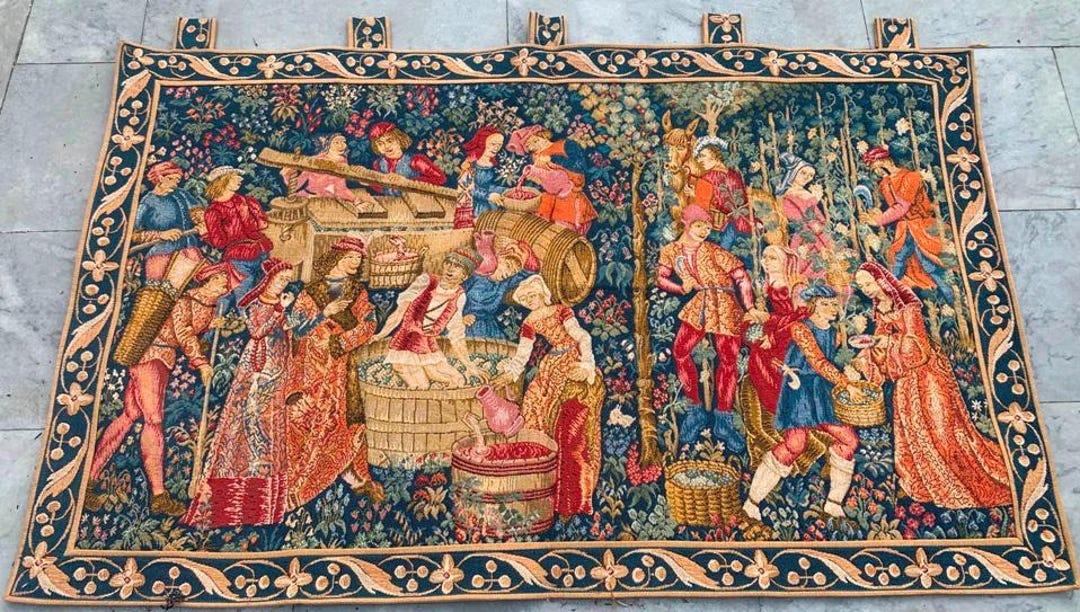 Vintage French Tapestry, Medieval Wall Hanging, Living Room Tapestry ...
