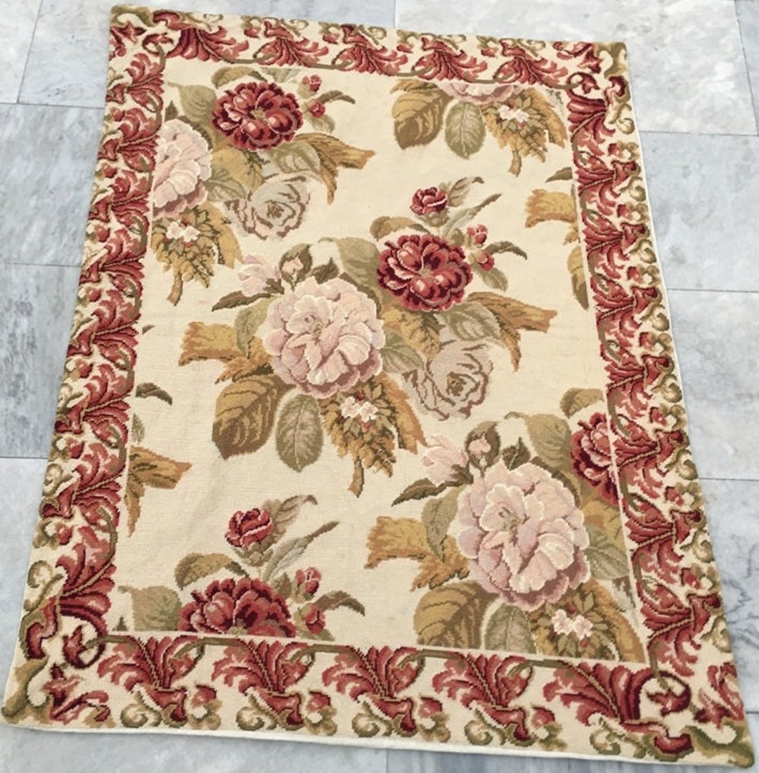 3x4 French Aubusson Rug Handmade Rug Vintage Rug, Area Rug Needlepoint ...