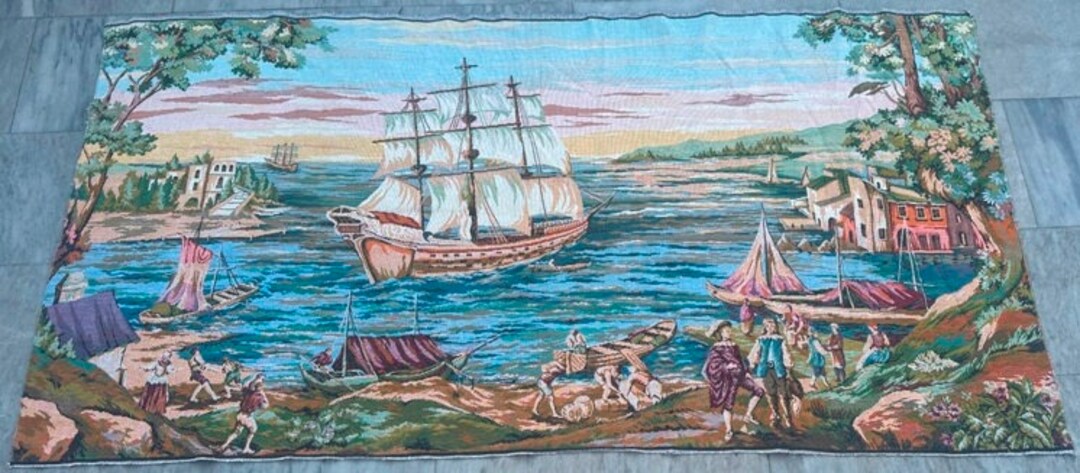 Vintage French Tapestry: Seascape Wall Hanging (190x96 Cm) - Etsy