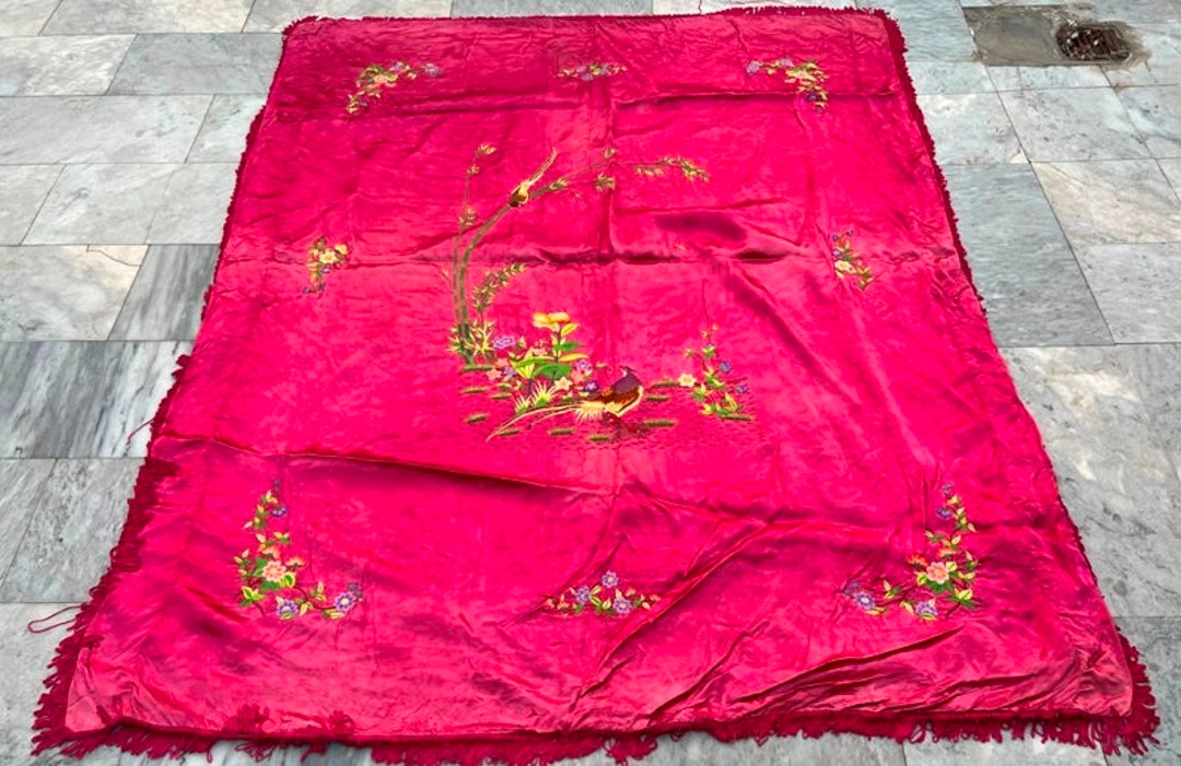 Vintage Chinese Tablecloth Silk Kitchen Dinning Table Cover Embroidered ...