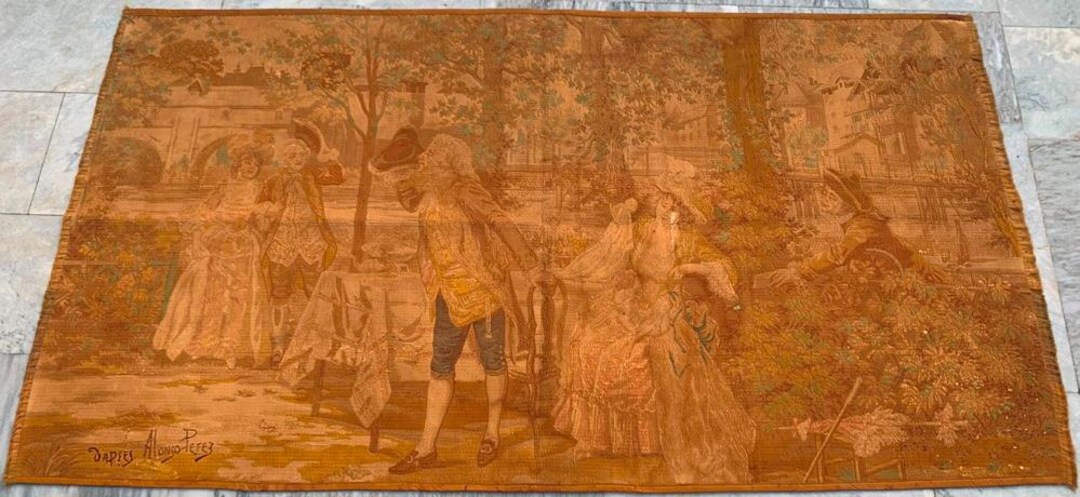 Vintage French Tapestry: Floral Goblins Kitchen Wall Hanging (191x107 ...
