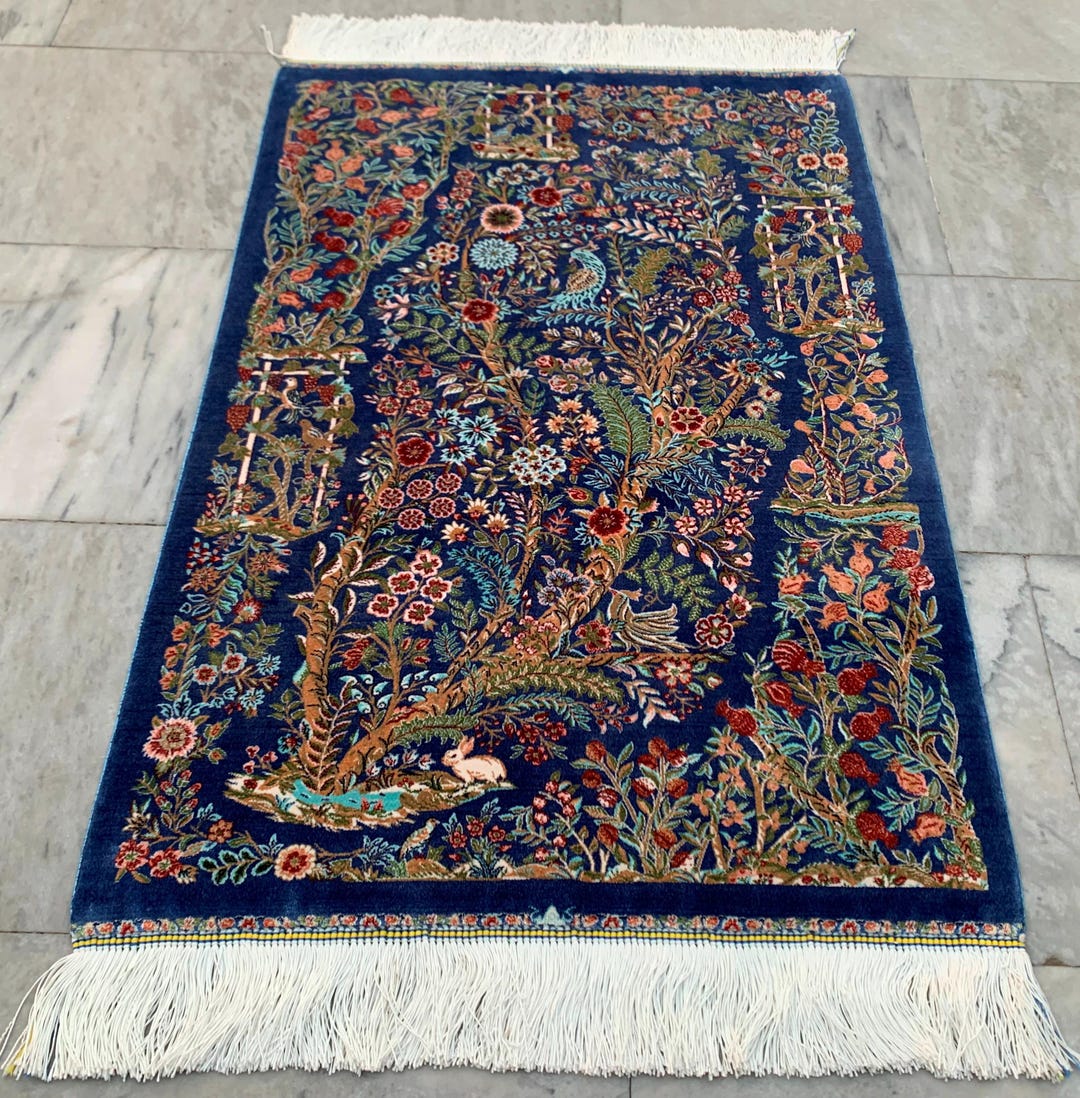 2x3 High Quality Silk Rug, Luxury Bedroom Rug, Traditional Persian ...