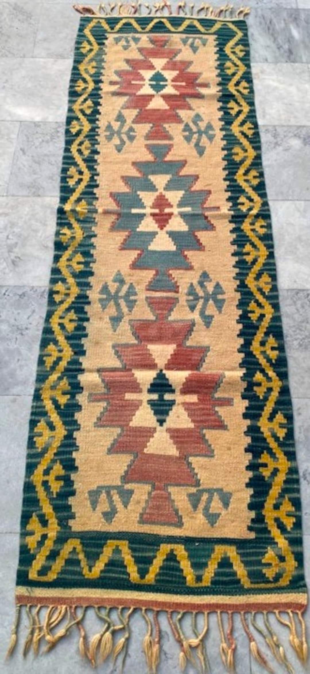 Vintage Turkish Kilim Hallway Runner Rug: Handwoven Wool, Boho Floral ...