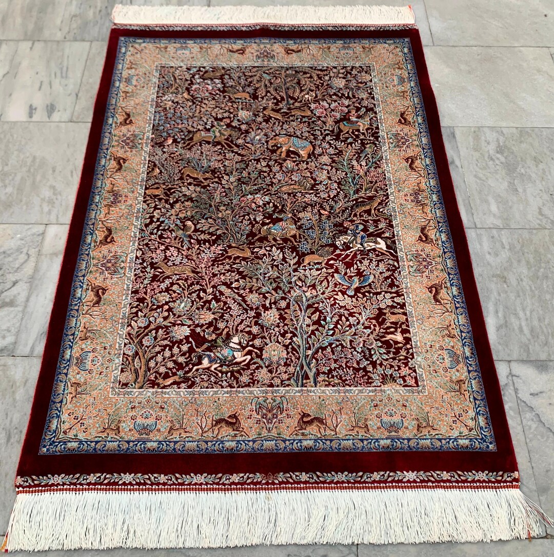 3x4 High Quality Silk Rug, Luxury Bedroom Rug, Traditional Persian ...