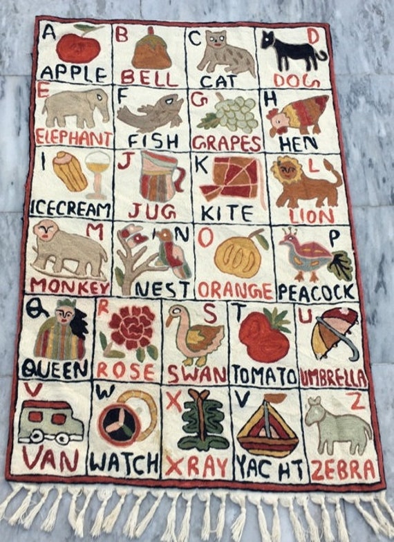 Aubusson Alphabet Rug Wall Hanging Rug Vintage Area Rug - Etsy