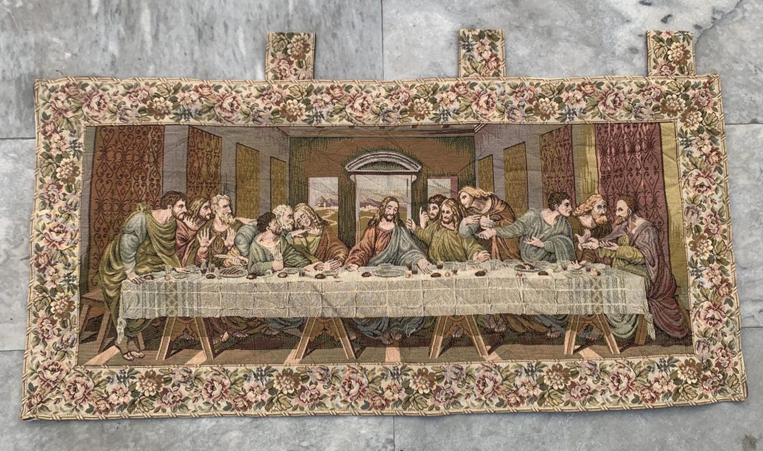 Vintage French Tapestry: the Last Supper, Floral Border (100x47 Cm) - Etsy