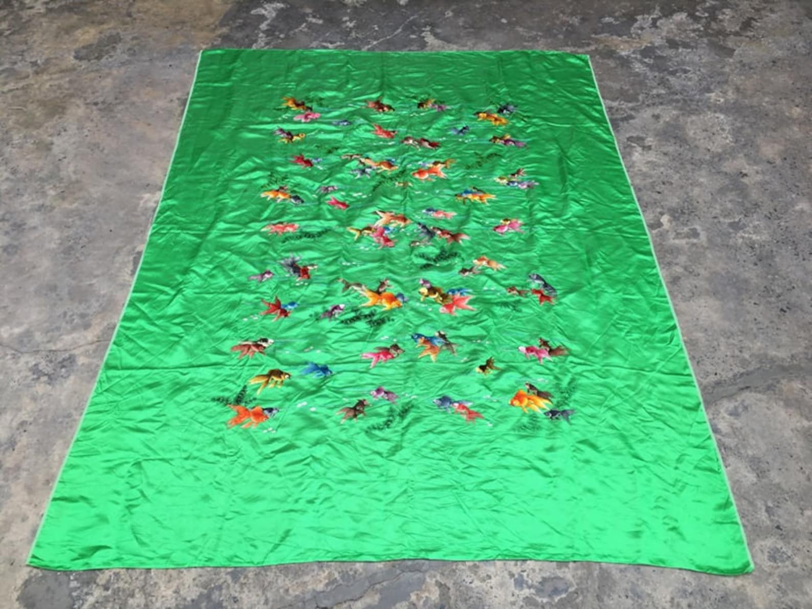 5x6 Vintage Chinese Table Cloth Silk Fishes Table Cover - Etsy